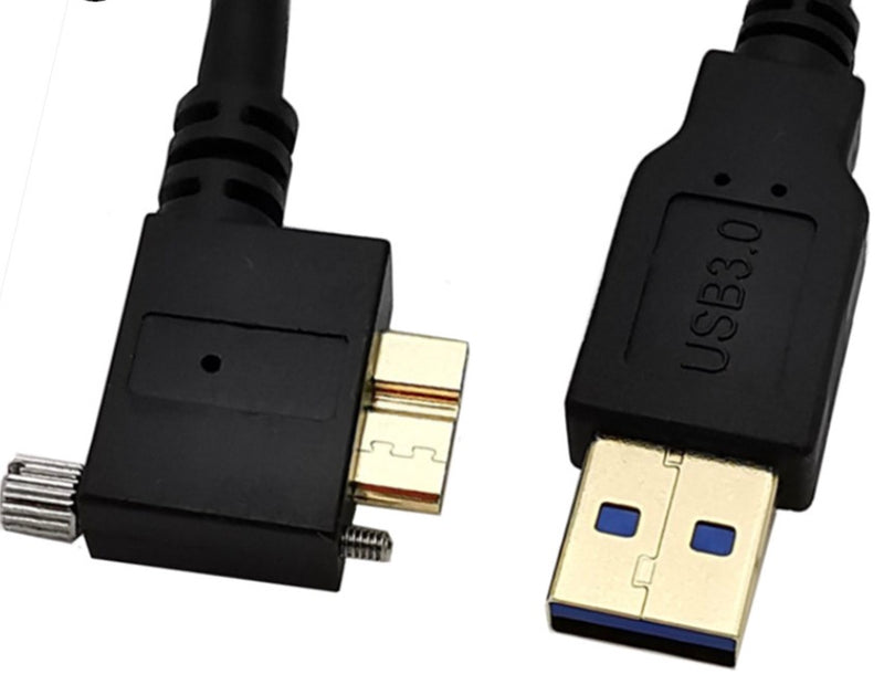 USB-A 3.0 Male to Micro-B Charge & Sync Cable with Screws (Right Angle
